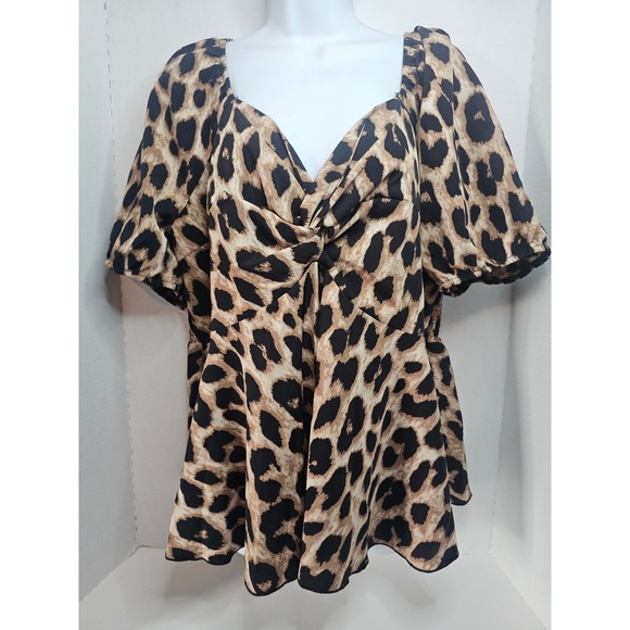 SHEIN | Tops | Shein Curve Leopard Print Twist Front Square Neck Peplum ...